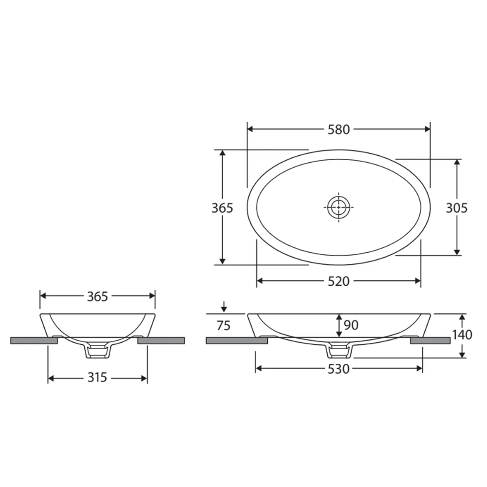 Fienza Rak Resort Gloss White Semi Inset Basin, Oval