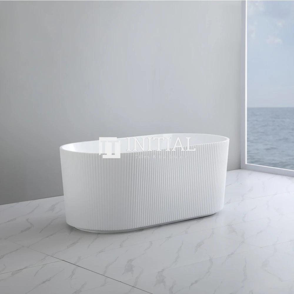 Ally Groove 1700 Gloss White Fluted Freestanding Bathtub, Oval