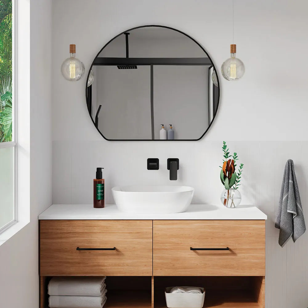 Fienza Sunrise Round Framed Mirror Matte Black