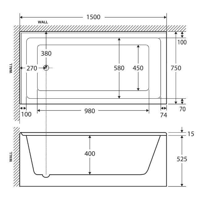 Fienza Sentor 1500 Acrylic Corner Bathtub, Gloss White