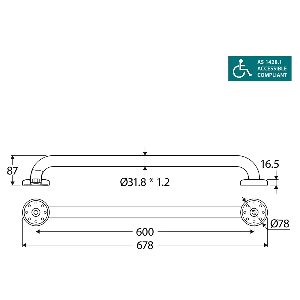Fienza Stainless Steel Care Accessible 600mm Grab Rail Matte Black