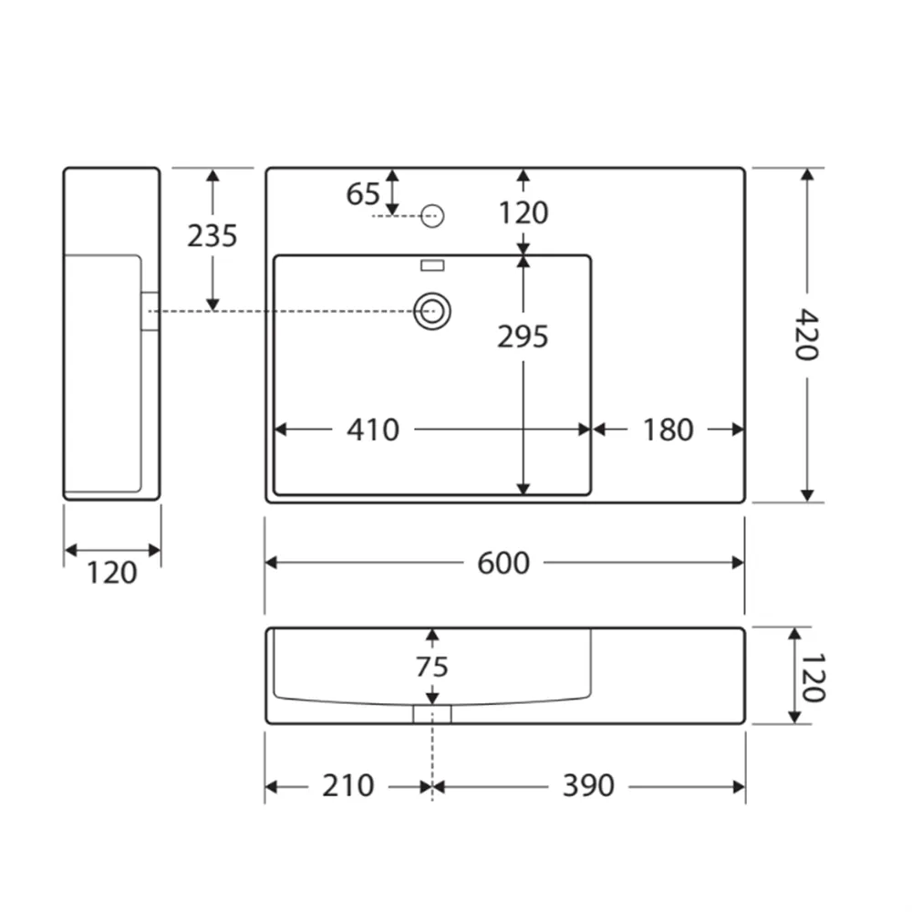 Fienza Petra Gloss White Left Bowl Wall Basin
