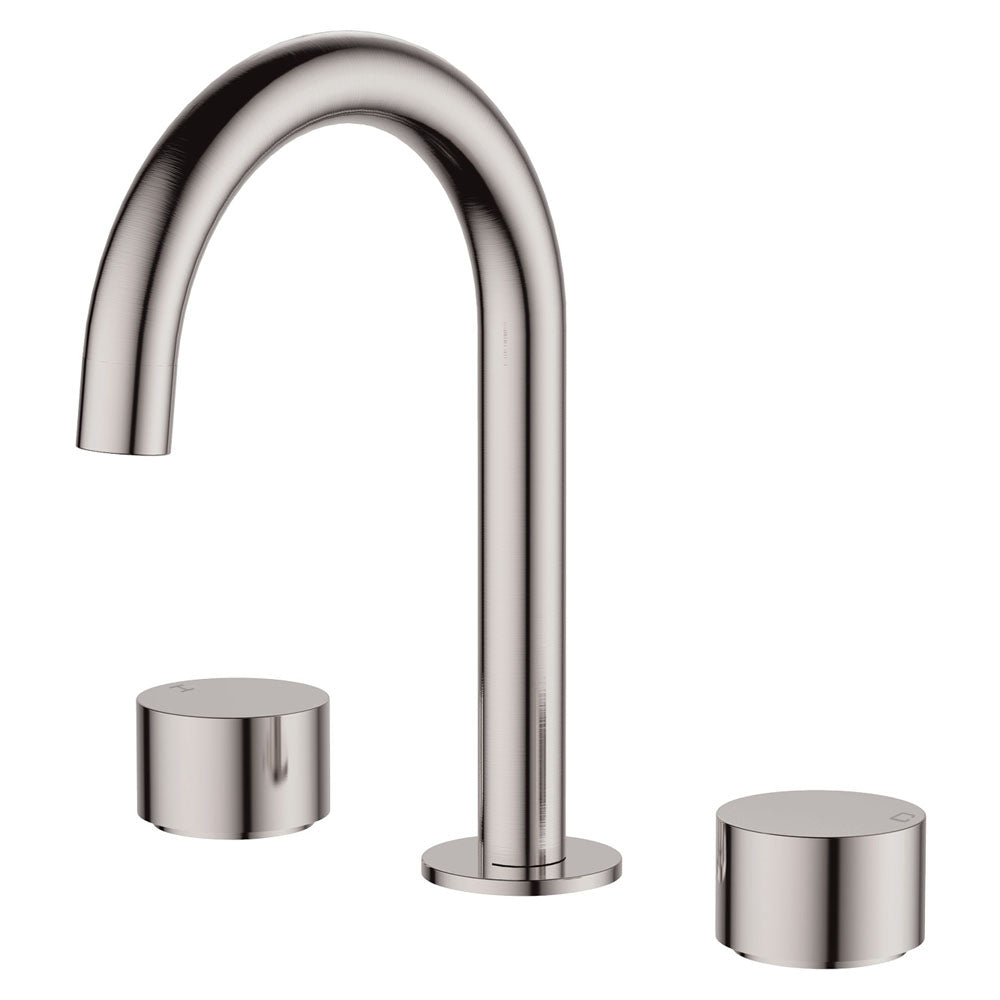 Fienza Kaya Brushed Nickel Basin Tap Set, 3 Piece Tapware