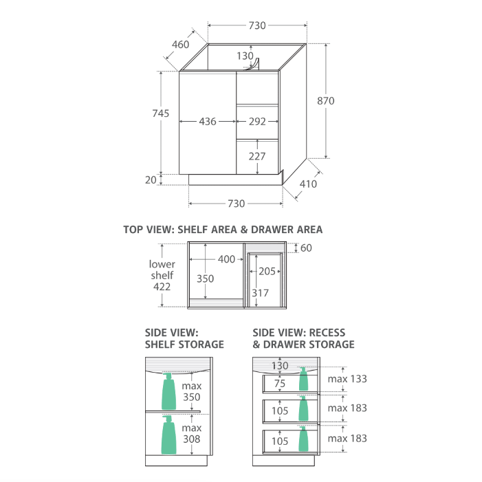 Fienza Fingerpull Gloss White 750 Cabinet on Kickboard, Solid Door