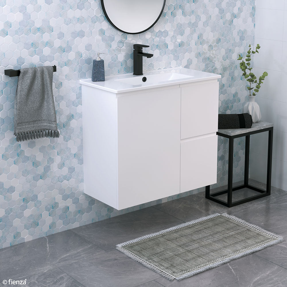 Fienza Siska Slim 1200 Satin White Wall Hung Vanity, With Overflow