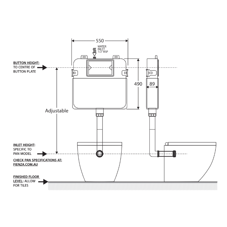 Fienza R&T In Wall Cistern for Floor Mounted / Wall Faced Pan