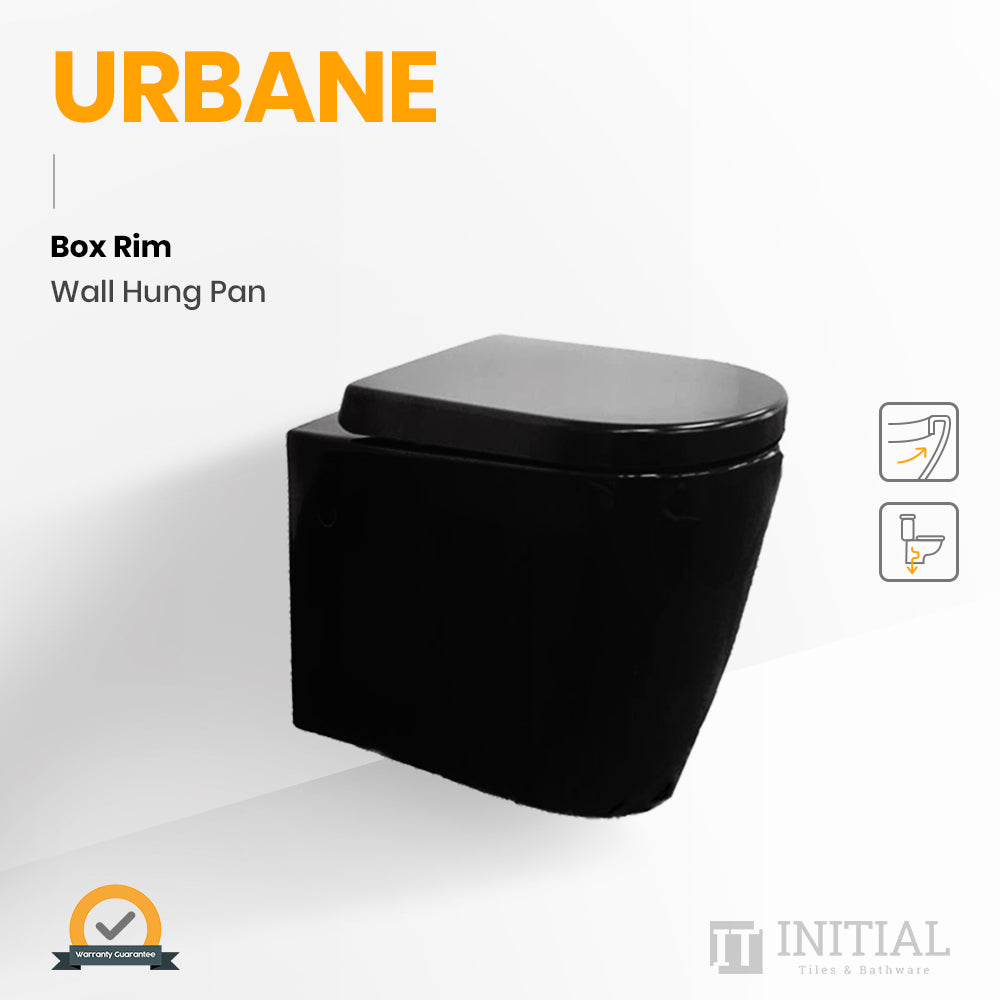 Urbane Box Rim Wall Hung Pan Toilet Ceramic Black 555X360X320