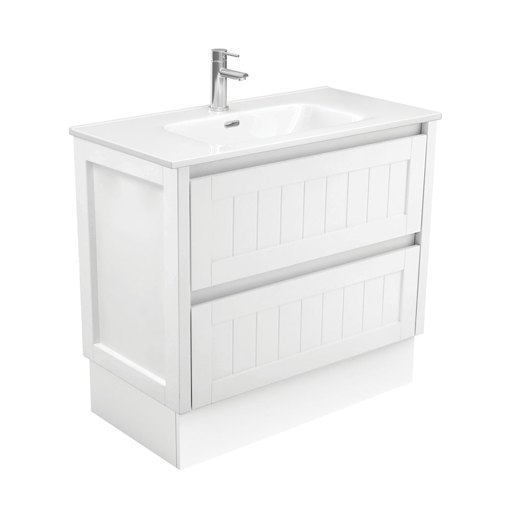 Fienza Hampton Satin White 900 Cabinet on Kickboard, 2 Drawers
