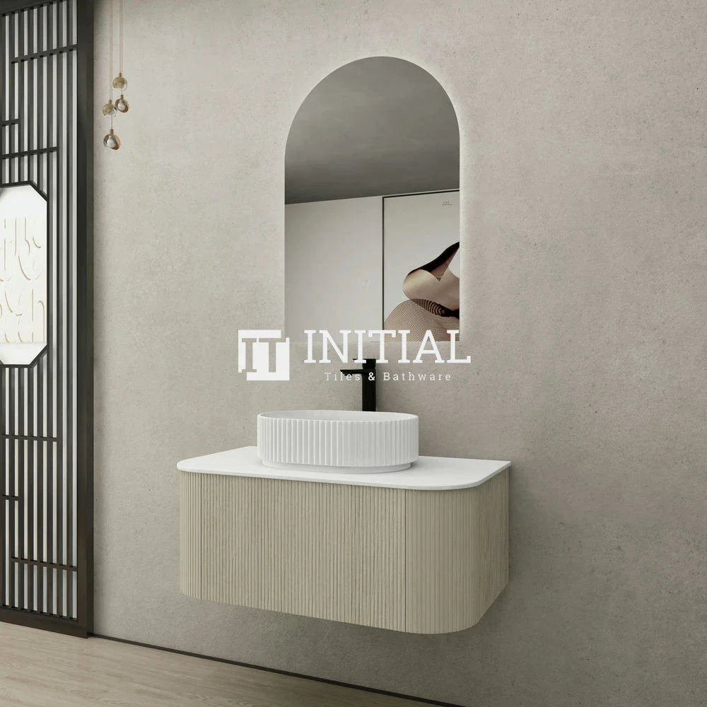 Bronte 900 Coastal Oak Woodgrain Curved Wall Hung Vanity