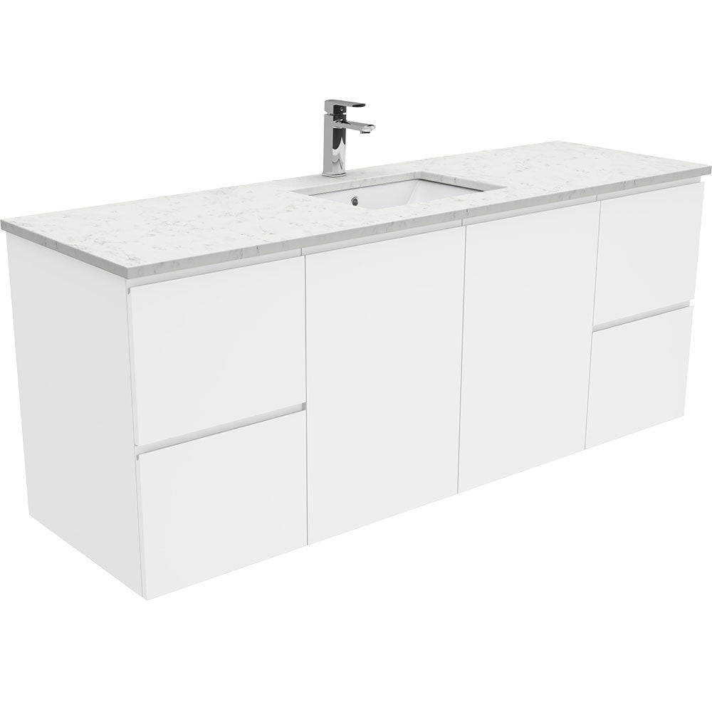 Fienza Fingerpull Gloss White 1500 Wall Hung Cabinet, Solid Doors